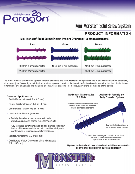 Mini-Monster® Solid Screw System - Paragon 28