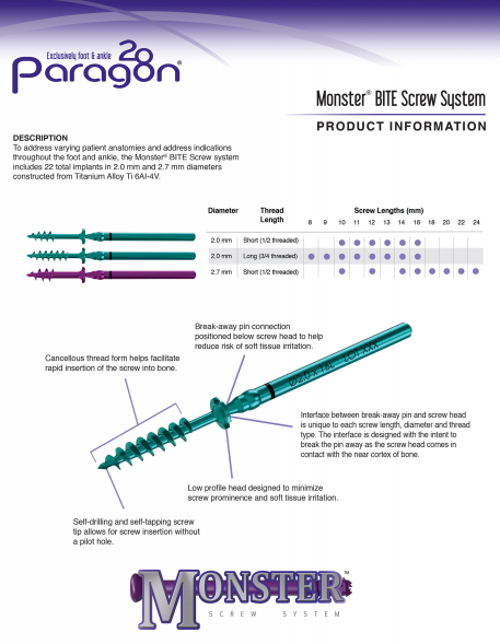 Monster® BITE Snap-Off Screw System – Paragon 28